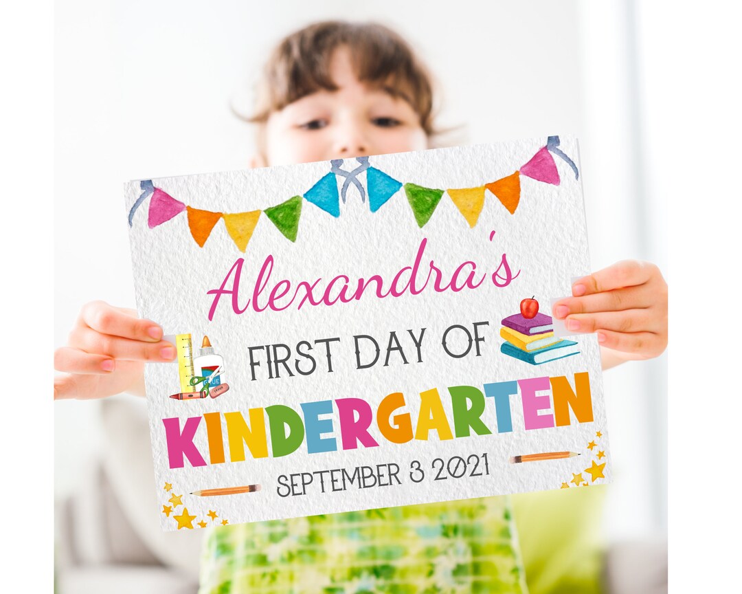 Watercolor First Day of School Sign Printable Cute Simple - Etsy