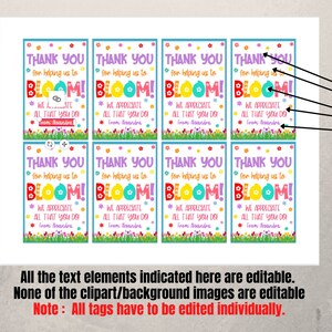 Teacher Appreciation Gift Tags, Thank You for Helping Us to Bloom Gift ...