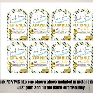 Bus Driver Appreciation Gift Tag, Thank You for Going the Extra Mile ...