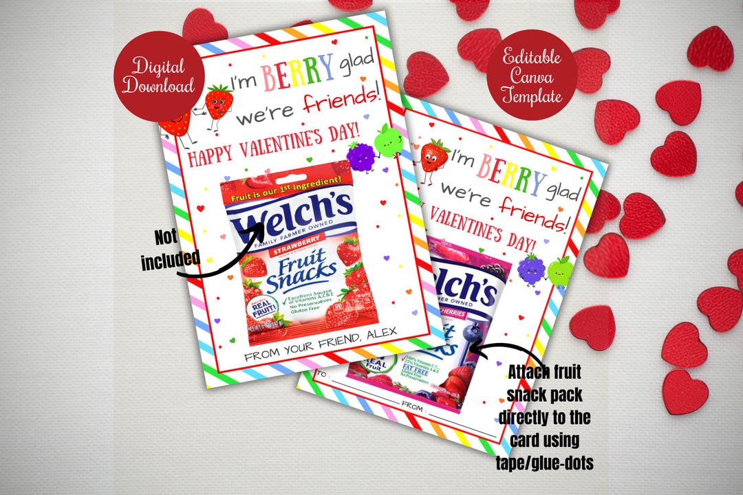 Valentine Cards for Fruit Snacks ,i'm Berry Glad We're Friends, Fruit ...
