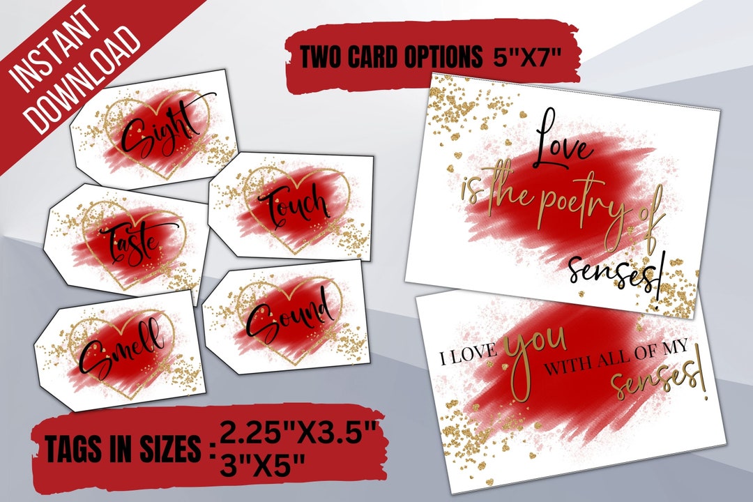 5 Senses Gift Tags and Card Printable for Husband or Boyfriend, Wife or ...