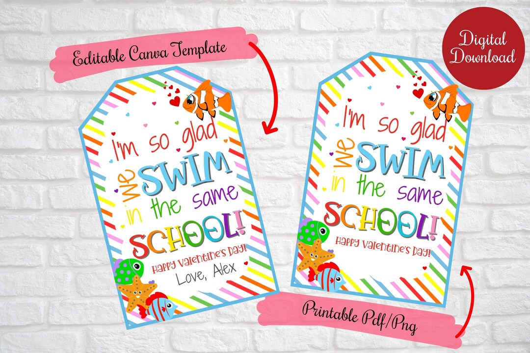 Printable Valentine Fish Crackers Tag,i'm so Glad We Swim in the Same ...