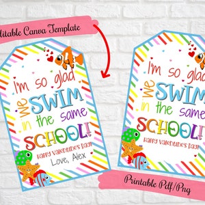Printable Valentine Fish Crackers Tag,i'm so Glad We Swim in the Same ...
