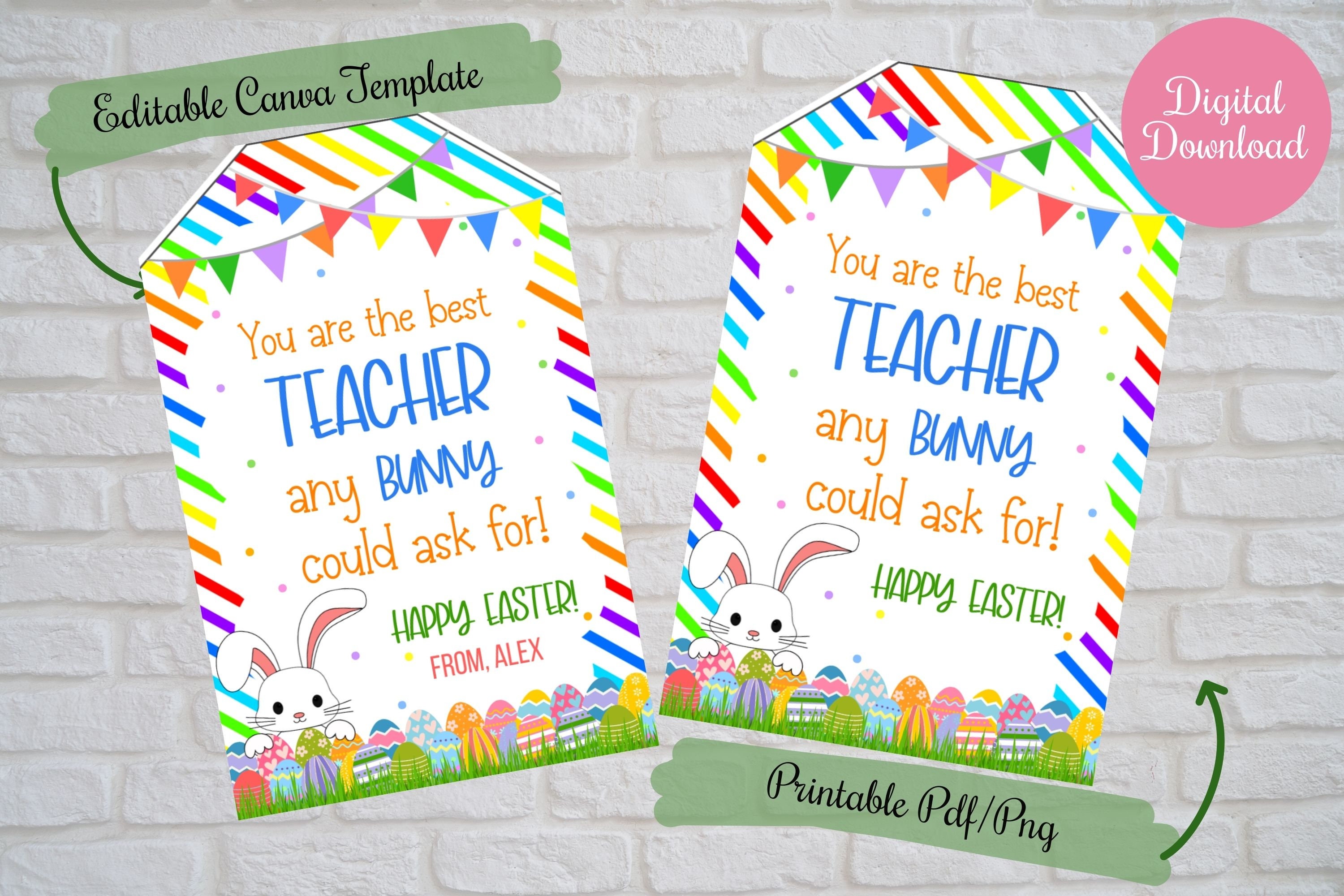 Easter Teacher Gift Tags,best Teacher Any Bunny Could Ask For, Editable ...