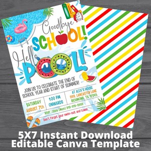 EDITABLE Goodbye School Hello Pool End of School Party Invite Evite ...