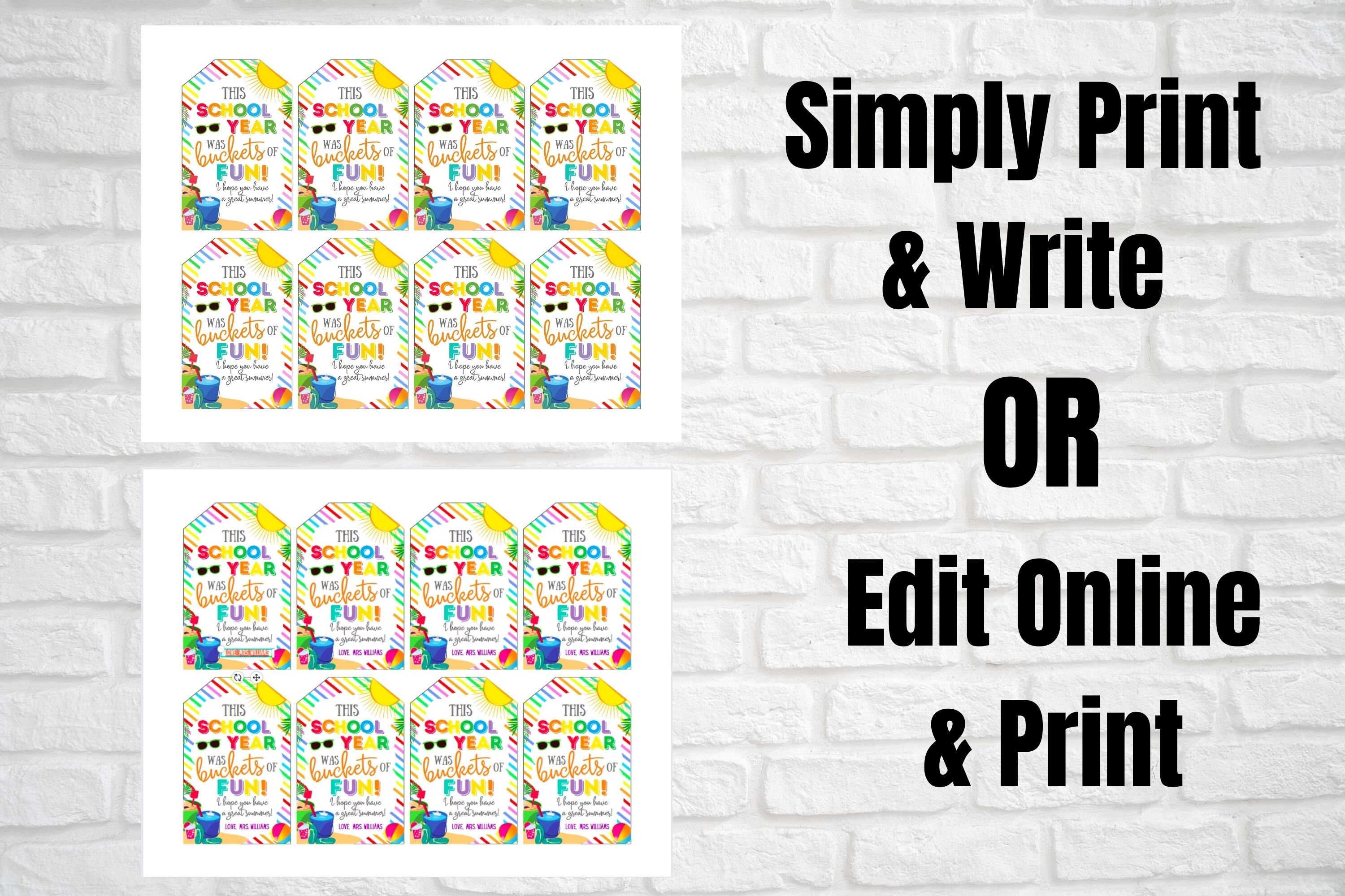 Buckets of Fun Gift Tags End of Year Gift Tags for Class End - Etsy