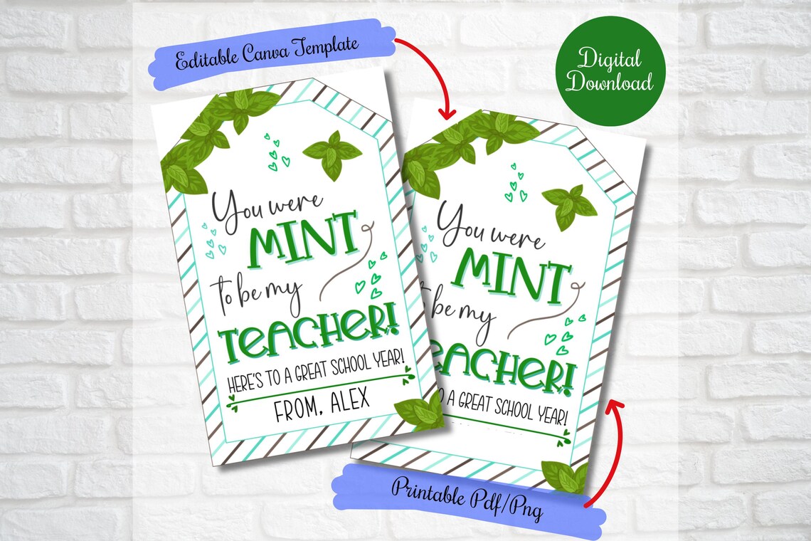 Mint Back to School Gift Tags for Teachers, You Were Mint to Be My ...
