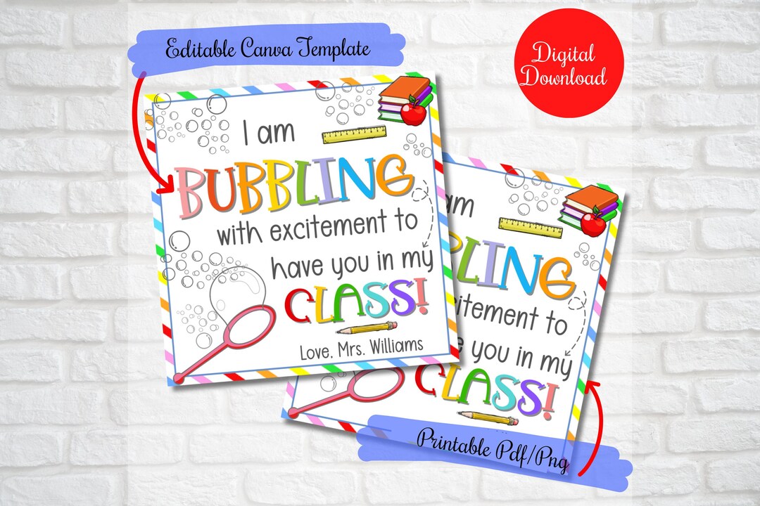 Back to School Bubbles Gift Tags, I Am Bubbling With Excitement to Have ...