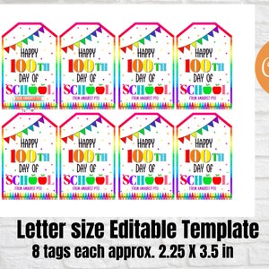 Happy 100th Day of School Gift Tags for Students, Teachers, Sweet Treat ...