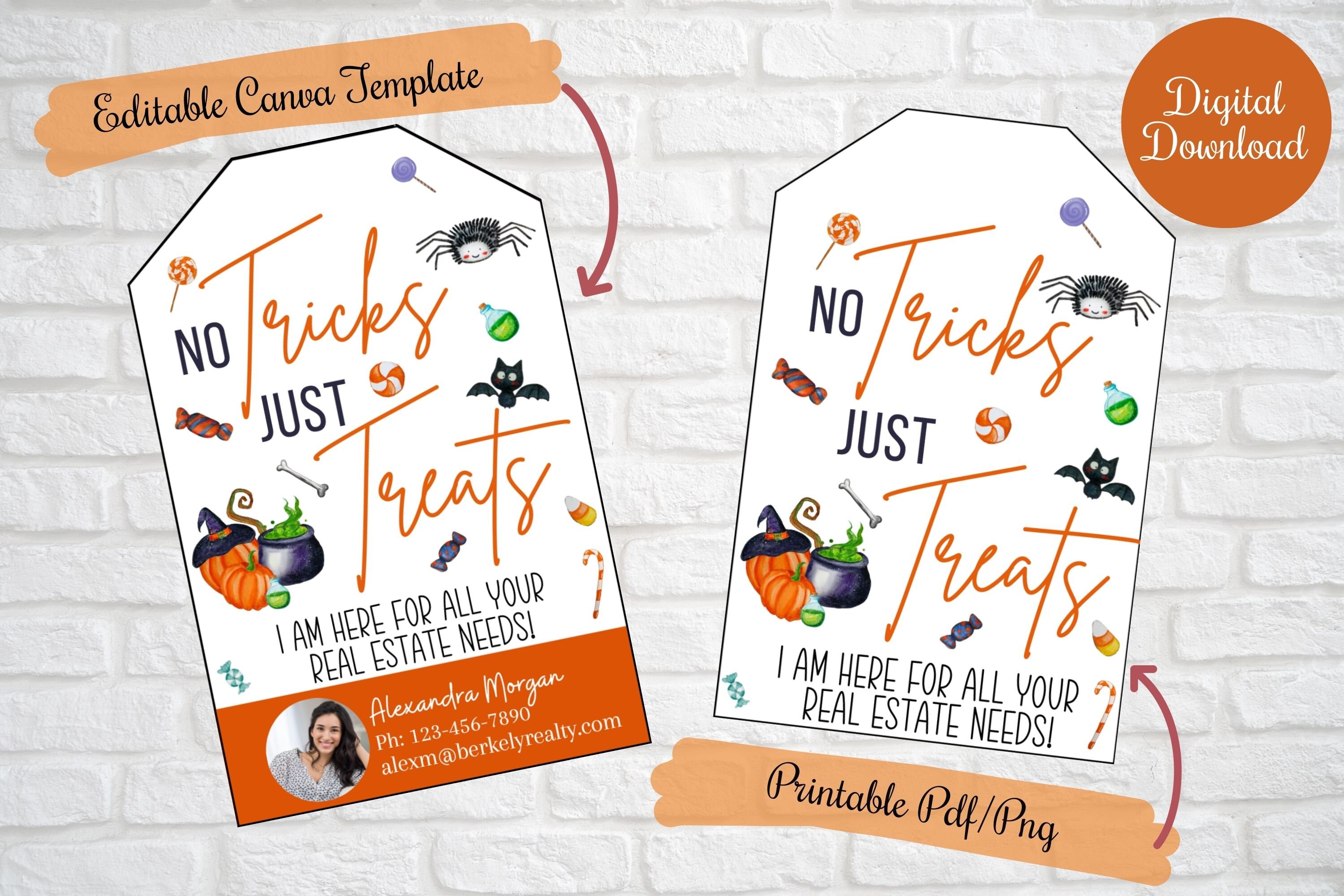No Tricks Just Treats Realtor Tags, Realtor Halloween Gift Tags ...