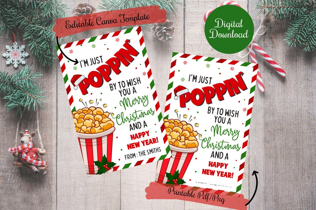 Just Poppin by to Say Merry Christmas, Gift Tags for Popcorn, Teacher ...