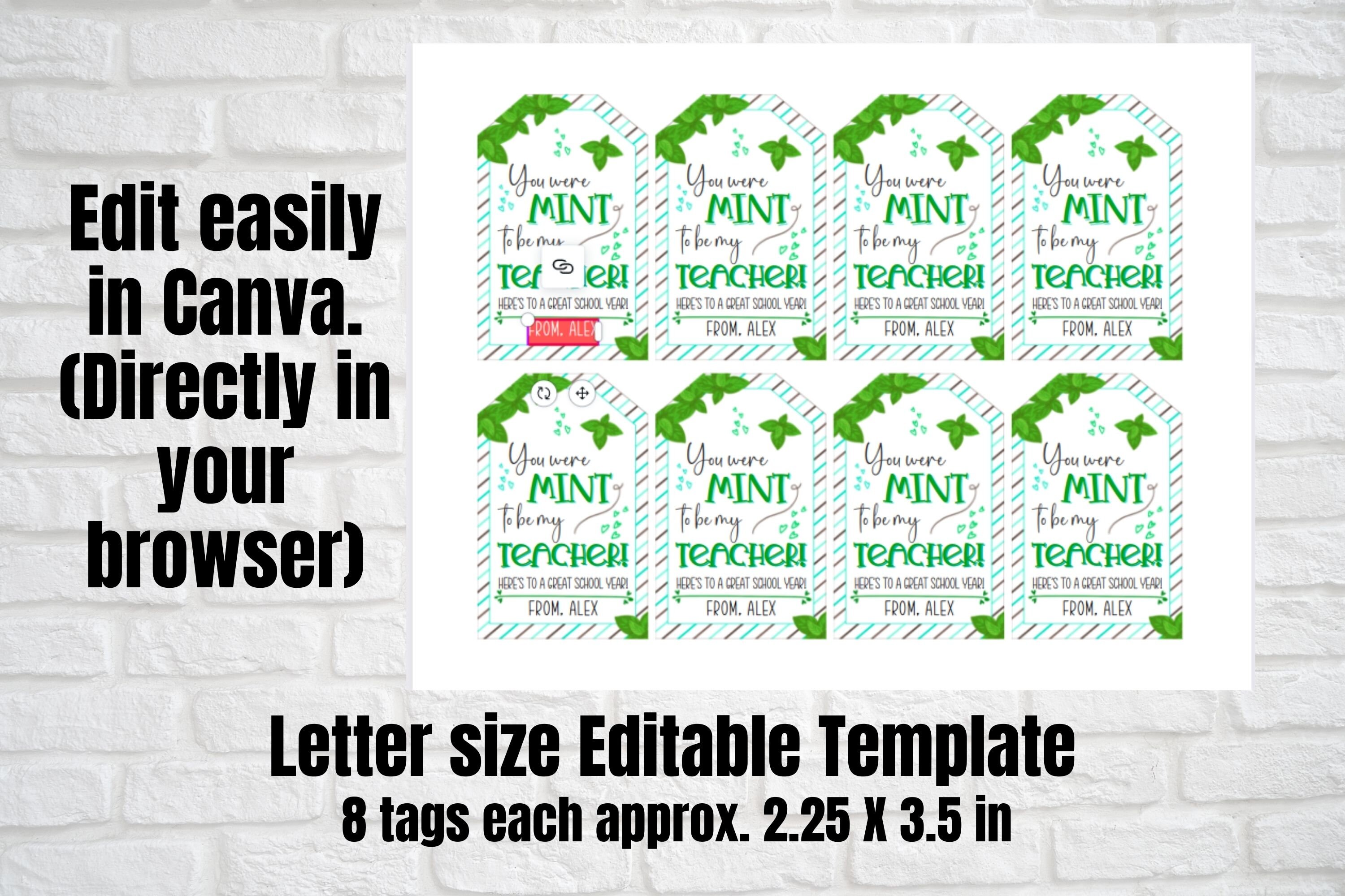 Mint Back to School Gift Tags for Teachers, You Were Mint to Be My ...