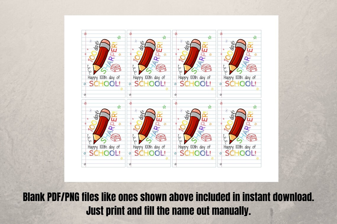 100th Day of School Pencil Gift Tags for Students 100 Days | Etsy
