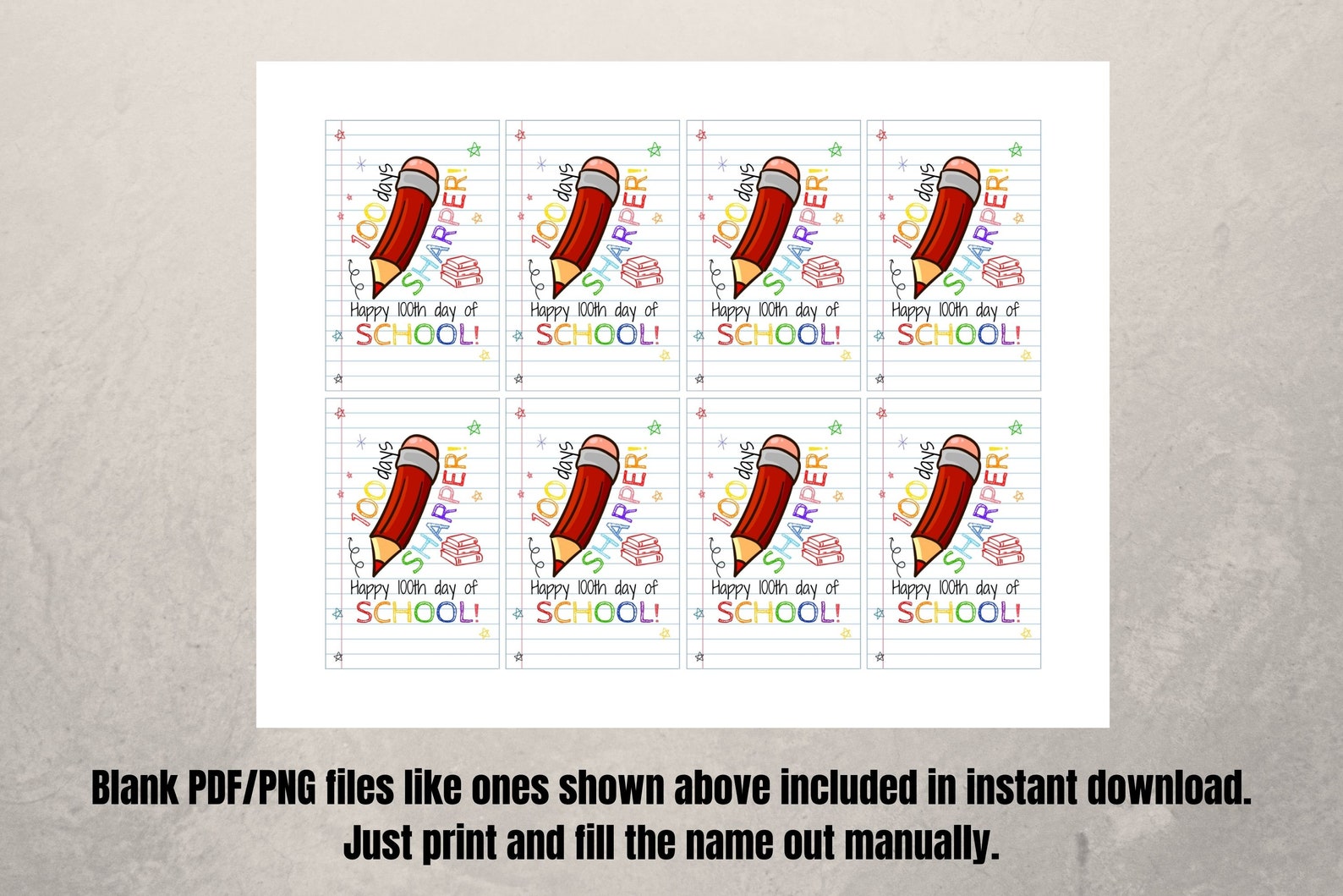 100th Day of School Pencil Gift Tags for Students 100 Days | Etsy