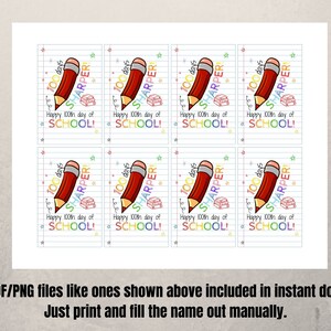 100th Day of School Pencil Gift Tags for Students 100 Days | Etsy