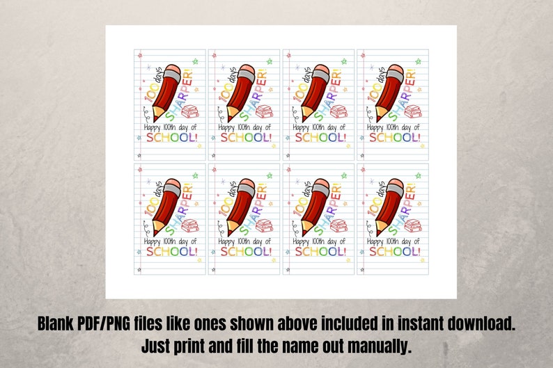 100th Day of School Pencil Gift Tags for Students 100 Days | Etsy