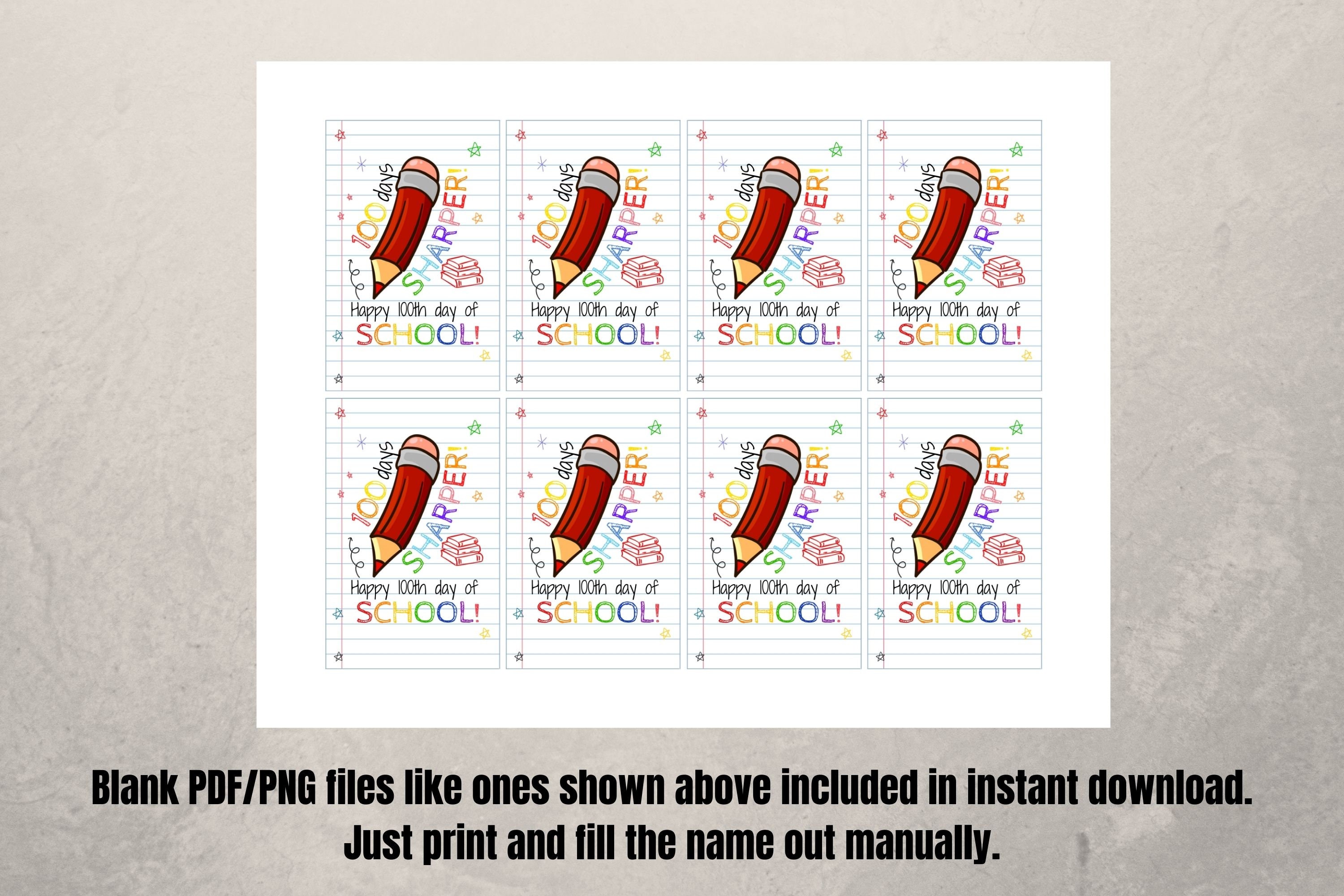 100th Day of School Pencil Gift Tags for Students 100 Days | Etsy