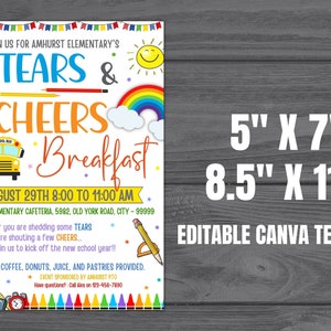 Tears and Cheers Breakfast Flyer for PTO, PTA, Printable Back to School ...