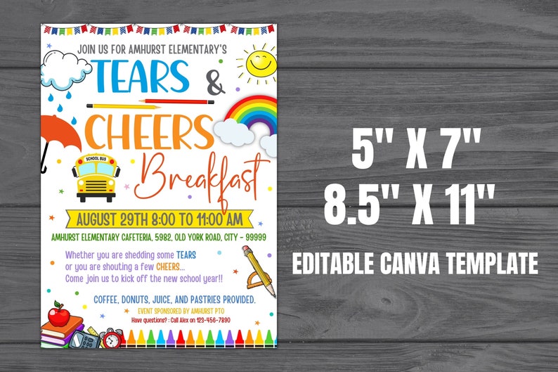 Tears and Cheers Breakfast Flyer for PTO, PTA, Printable Back to School ...