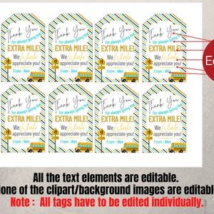 Bus Driver Appreciation Gift Tag, Thank You for Going the Extra Mile ...