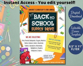 EDITABLE School Supply Drive Flyer Printable PTA PTO Flyer - Etsy