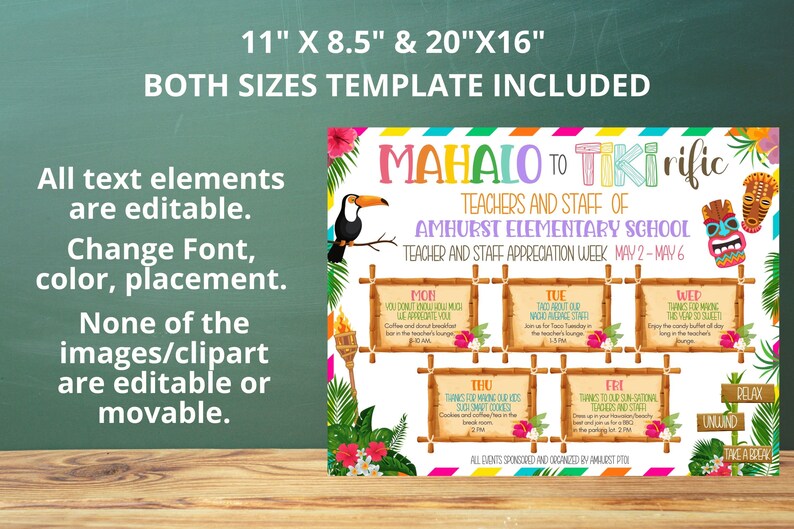Editable Hawaii Luau Themed Teacher Appreciation Week | Etsy