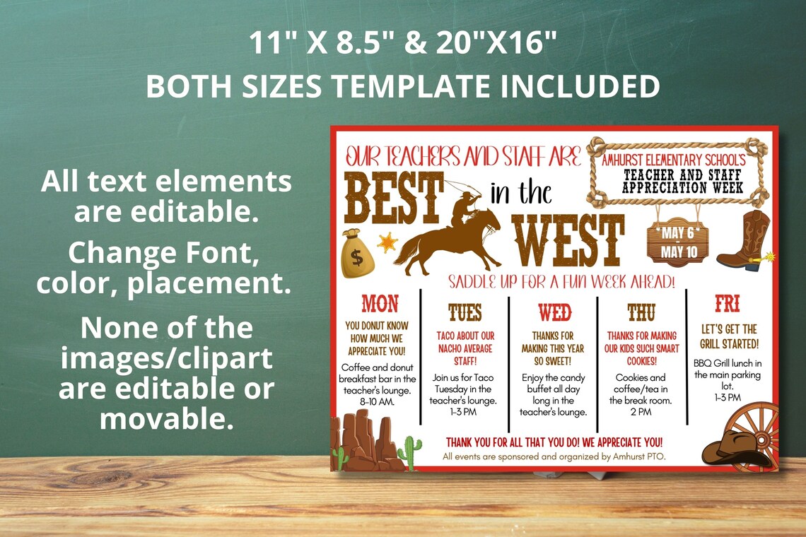 Editable Western Themed Teacher Appreciation Week Schedule, Pto,best of ...