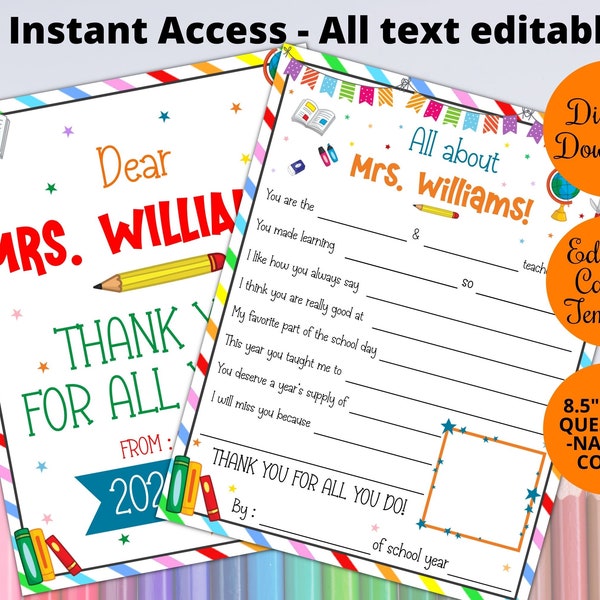 End of Year Teacher Questionnaire - Etsy