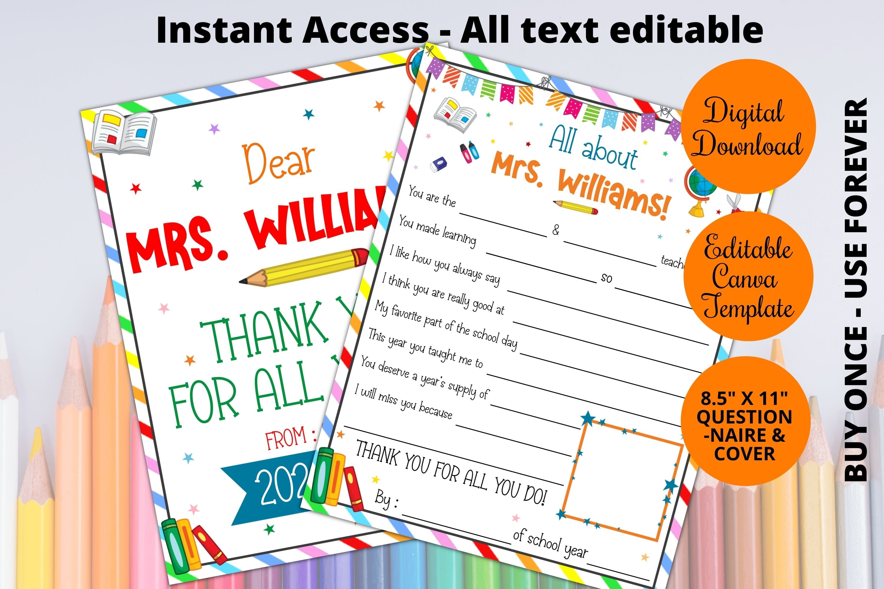 All About My Teacher Teacher Appreciation Printable Editable - Etsy