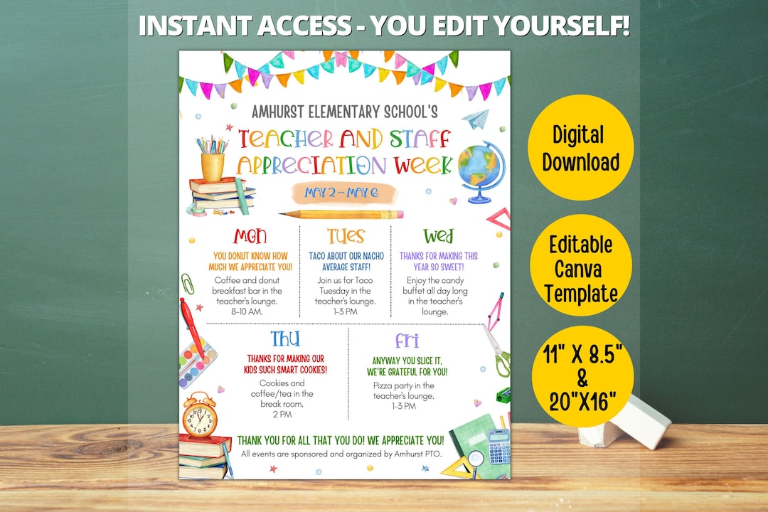 Editable Teacher Appreciation Week Schedule, Employee Appreciation Week ...