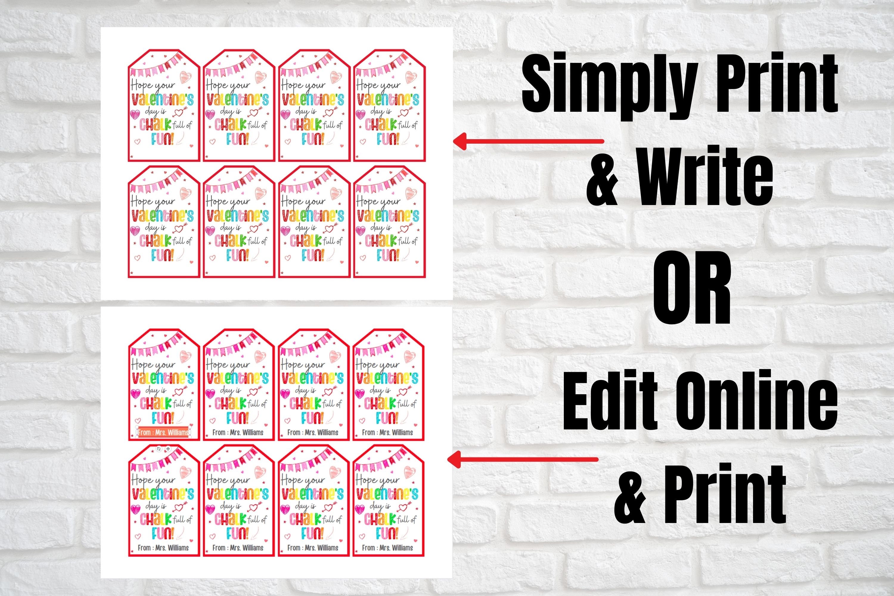 Printable Class Valentine Gift Tags for Chalk, Hope Your Valentine is ...