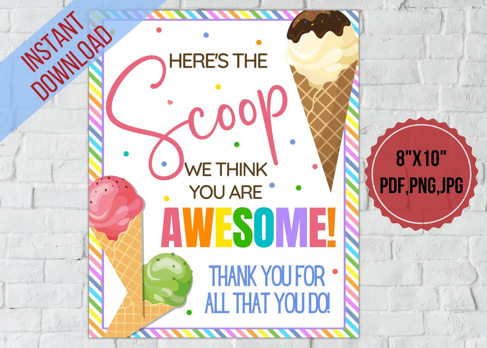Ice-cream Teacher Appreciation Printablehere's the Scoop - Etsy
