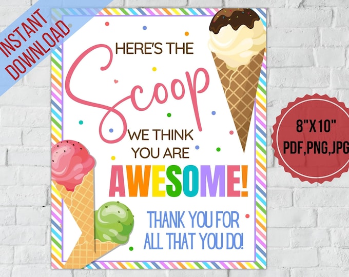 Ice Cream Teacher Appreciation Sign, 8x10 Printable Appreciation Print ...