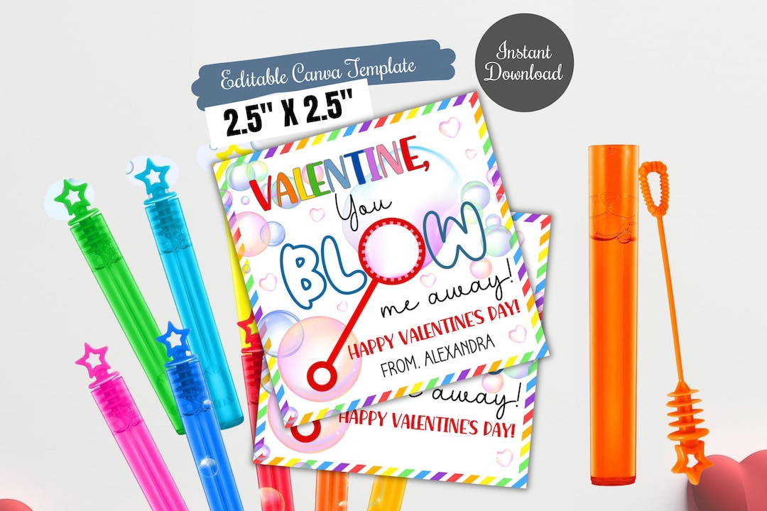 Valentine Bubbles Gift Tags, Valentine You Blow Me Away Printable Cards ...
