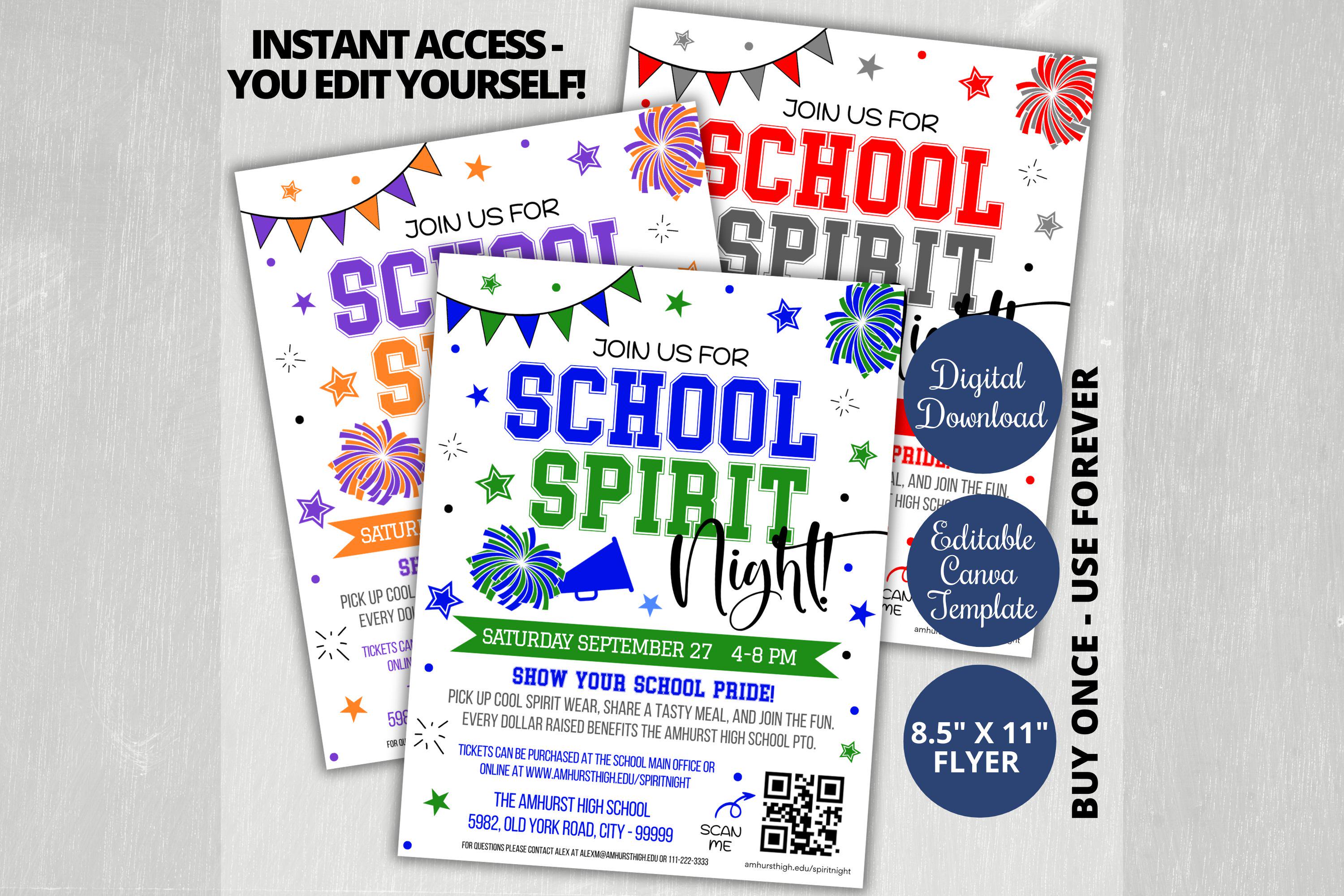 EDITABLE School Spirit Night Flyer, Canva Template | Printable Pep ...