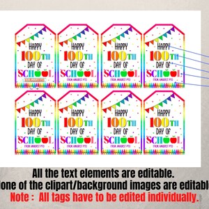 Happy 100th Day of School Gift Tags for Students, Teachers, Sweet Treat ...