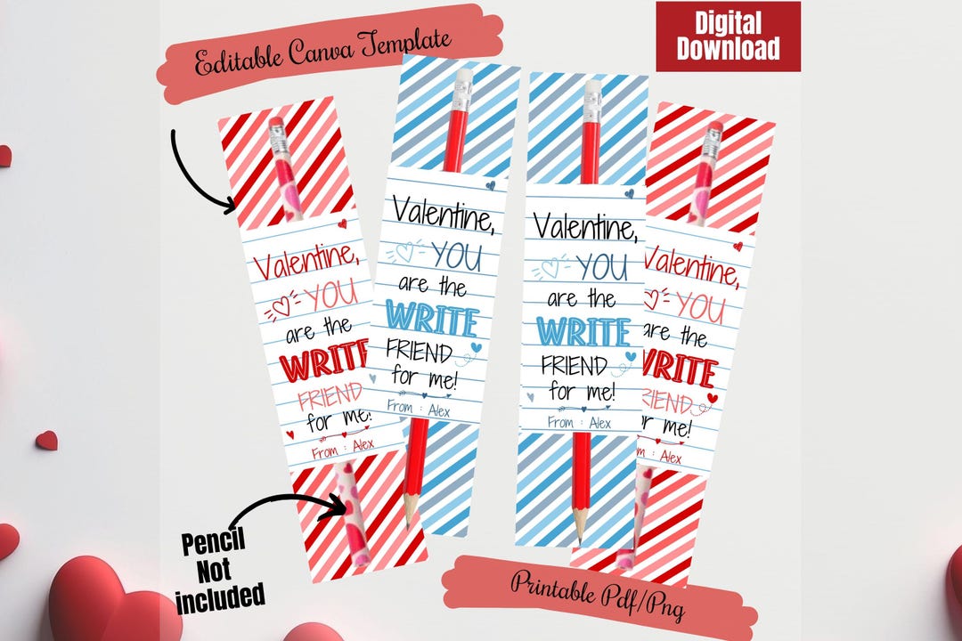 Valentine, You Are the Write Friend for Me Printable Tag for Valentine ...