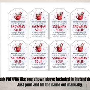 Printable Snowman Soup Christmas Gift Tag, Teacher Staff Coworker ...