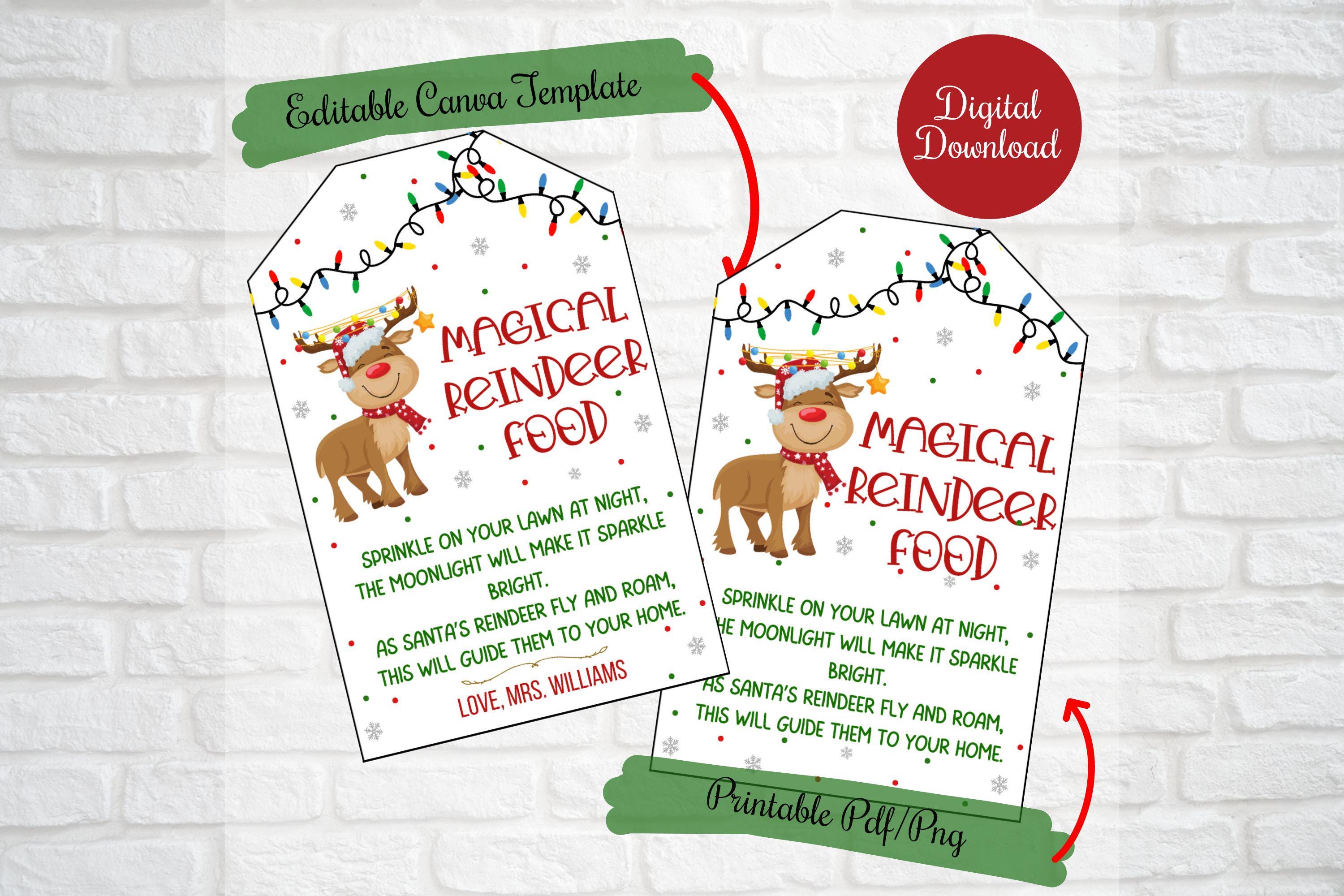 Magical Reindeer Food Printable Tags With Poem, Editable Reindeer Food ...
