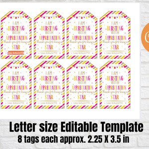 Bursting With Appreciation Gift Tags, Teacher Appreciation Week , Staff ...
