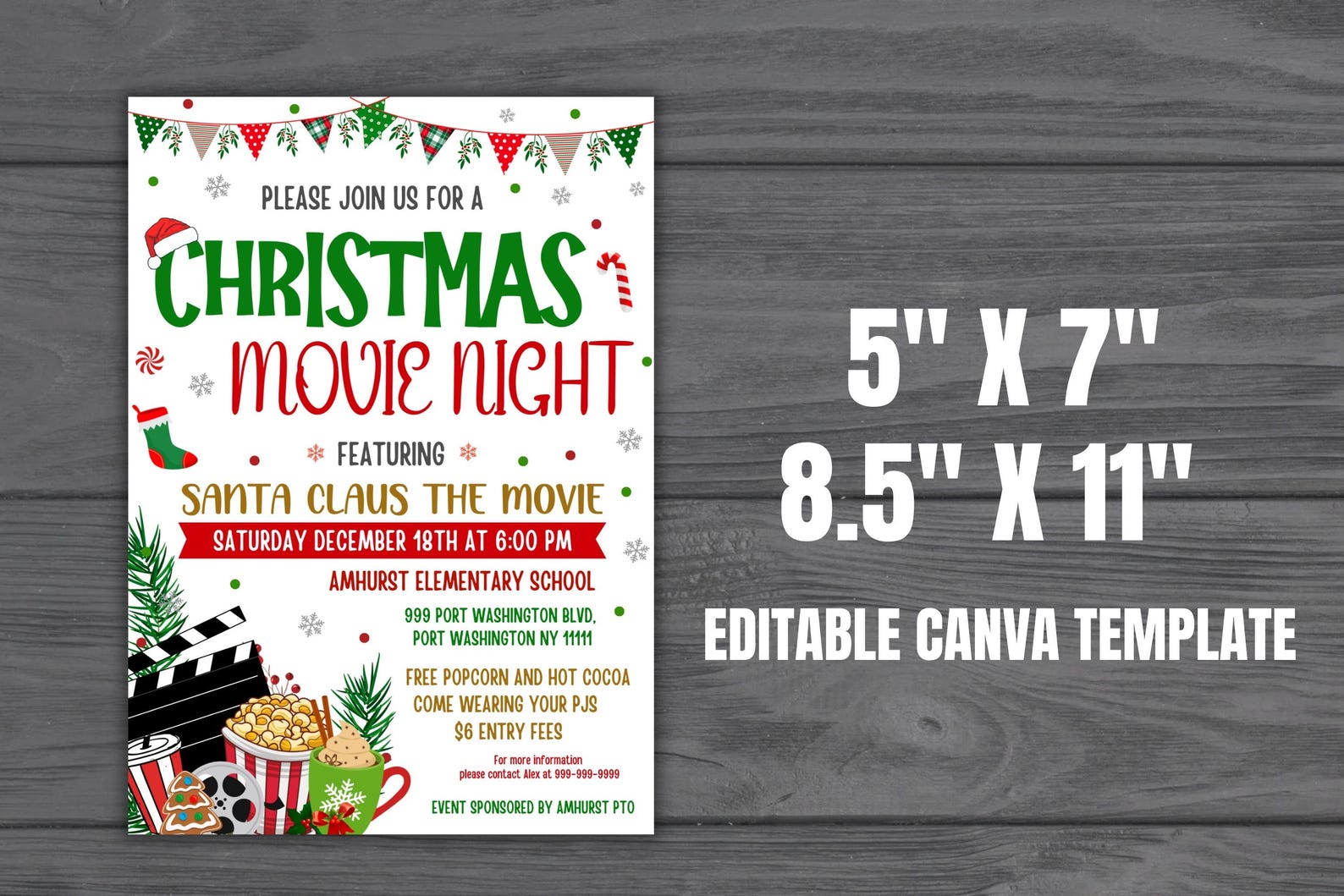 Christmas Movie Night Invitation Template, Editable PTO PTA Community ...
