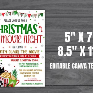 Christmas Movie Night Invitation Template, Editable PTO PTA Community ...
