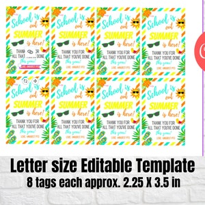 Schools Out Summer's Here Editable Thank You Gift Tags, Teacher ...