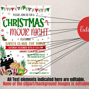 Christmas Movie Night Invitation Template, Editable PTO PTA Community ...