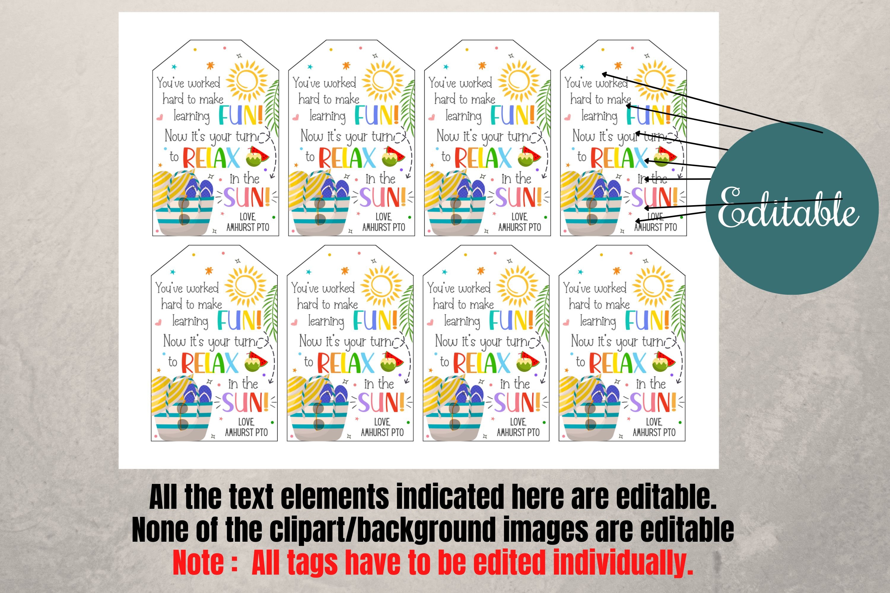 Summer Teacher Beach Towel Tote Gift Tag, Printable Editable You've ...