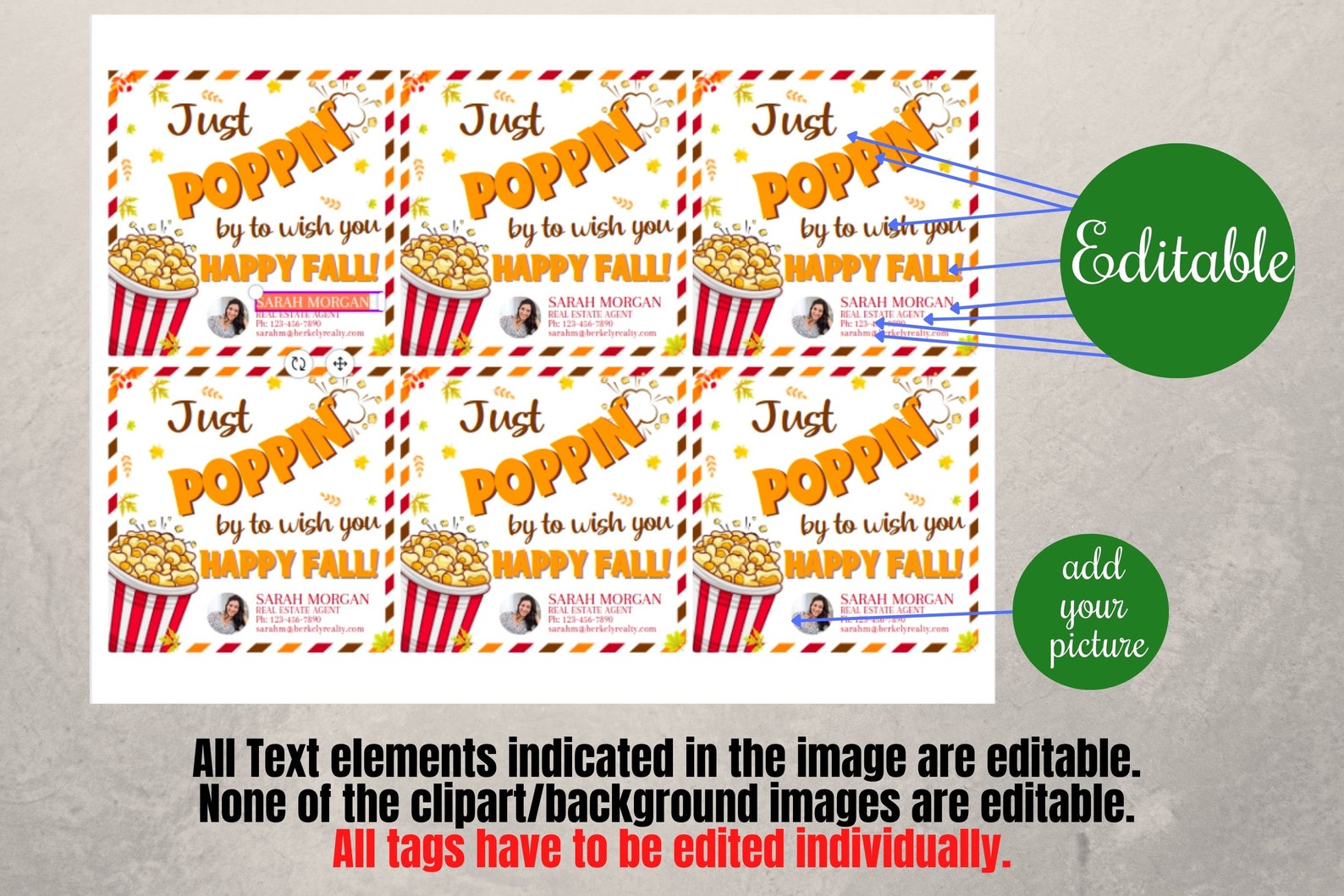 Just Poppin' by to Wish You Happy Fall. Realtor Tags - Etsy