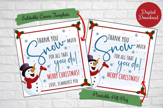 Christmas Gift Treat Tags Thank You Snow Much for All You Do | Etsy