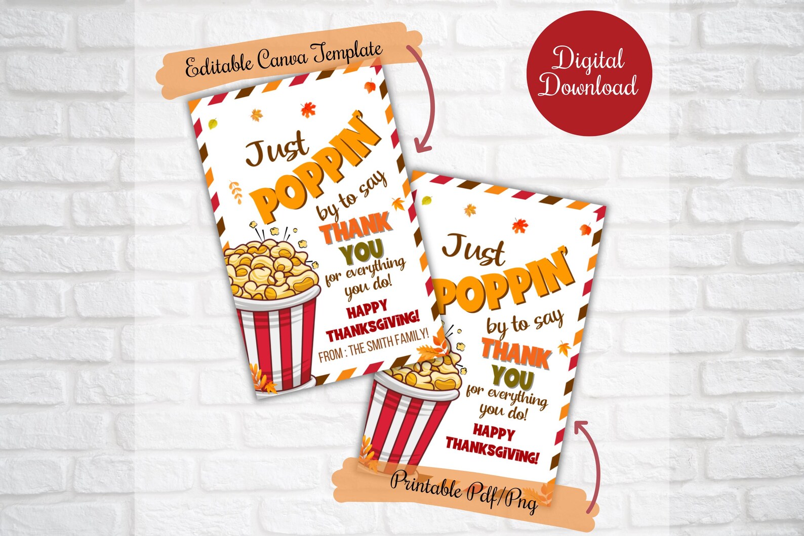 Popcorn Thanksgiving Gift Tags, Just Poppin by to Say Thank You ...