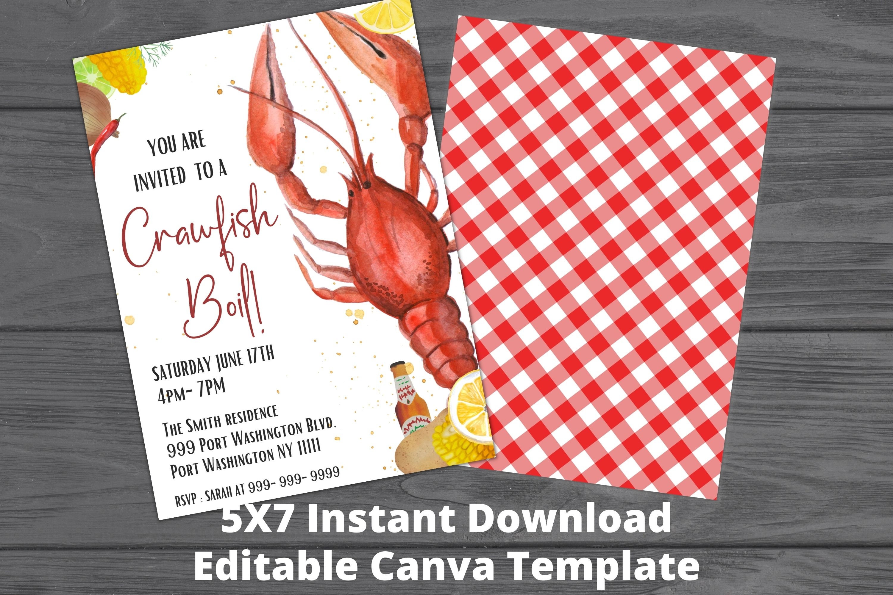 Crawfish Boil Party Invite, Canva Template, Crawfish Boil Any Occation ...