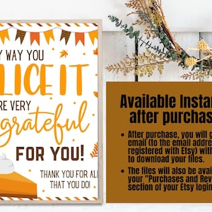 Anyway You Slice It We Are Very Grateful for You Sign, Thanksgiving Pie ...